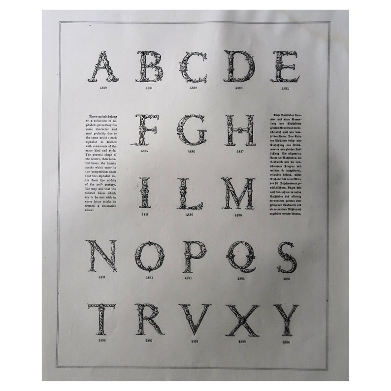 Genuine Antique Late 1800s 16thc Uppercase Alphabet Print From the ...