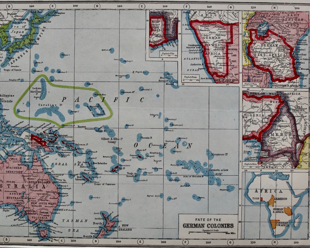 1920 Harmsworth's Atlas Map "fate of the German Colonies" | Genuine ...