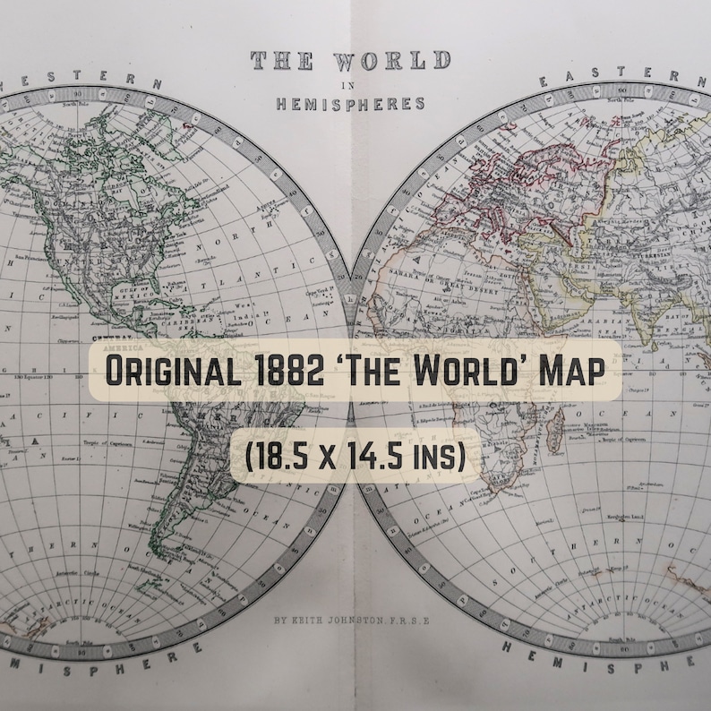 1882 Antique World Map by Keith Johnston: Royal Atlas Print (18.5 X 14. ...
