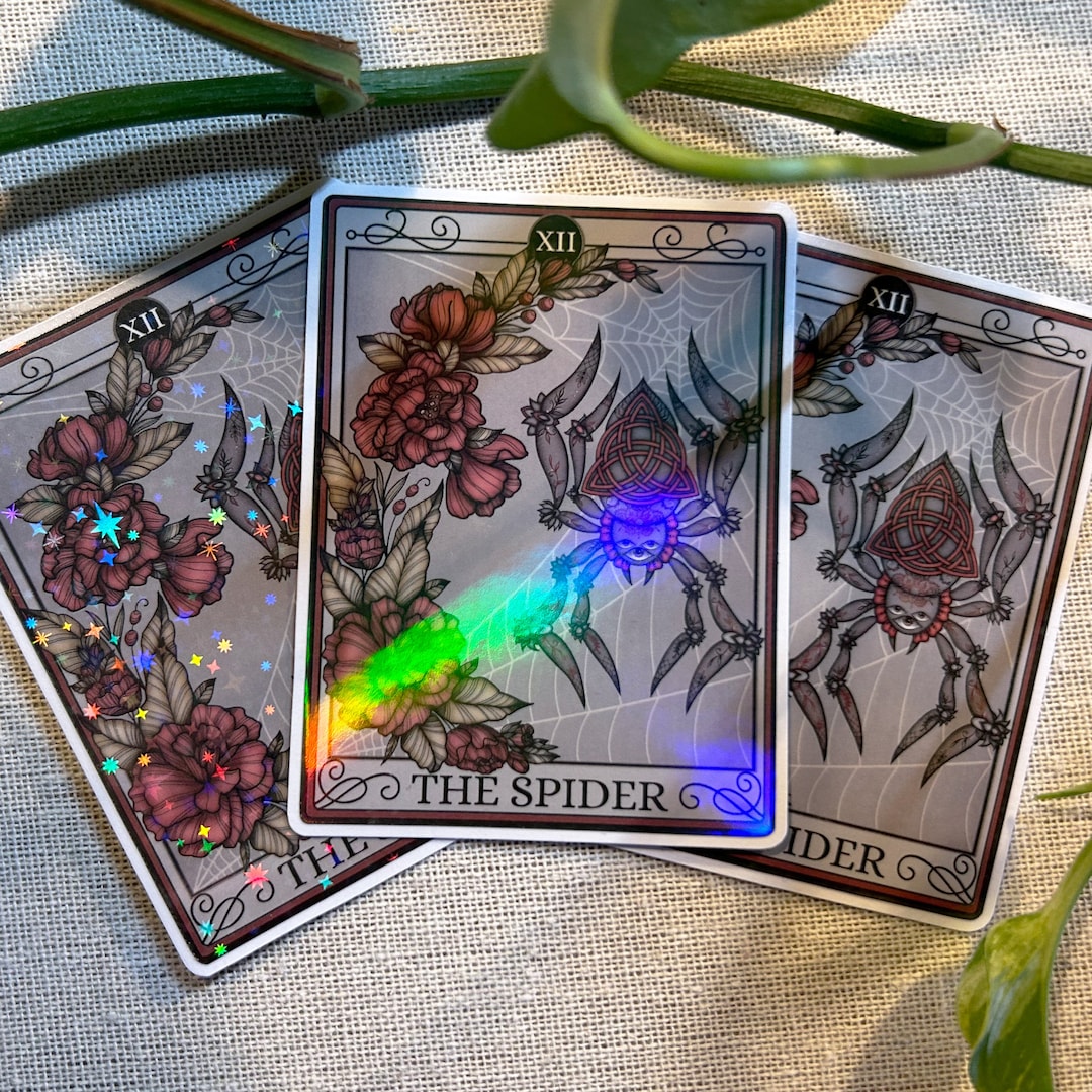 Spider Tarot Card Vinyl Sticker, Bug Holographic Glitter Tarot Journal ...