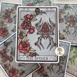 Spider Tarot Card Vinyl Sticker, Bug Holographic Glitter Tarot Journal ...