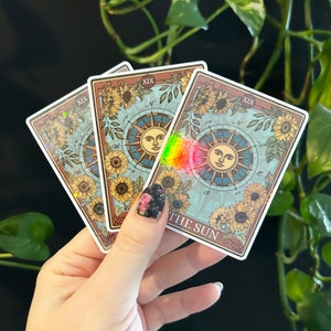 The Sun Tarot Card Vinyl Sticker, Boho Celestial Holographic Glitter ...