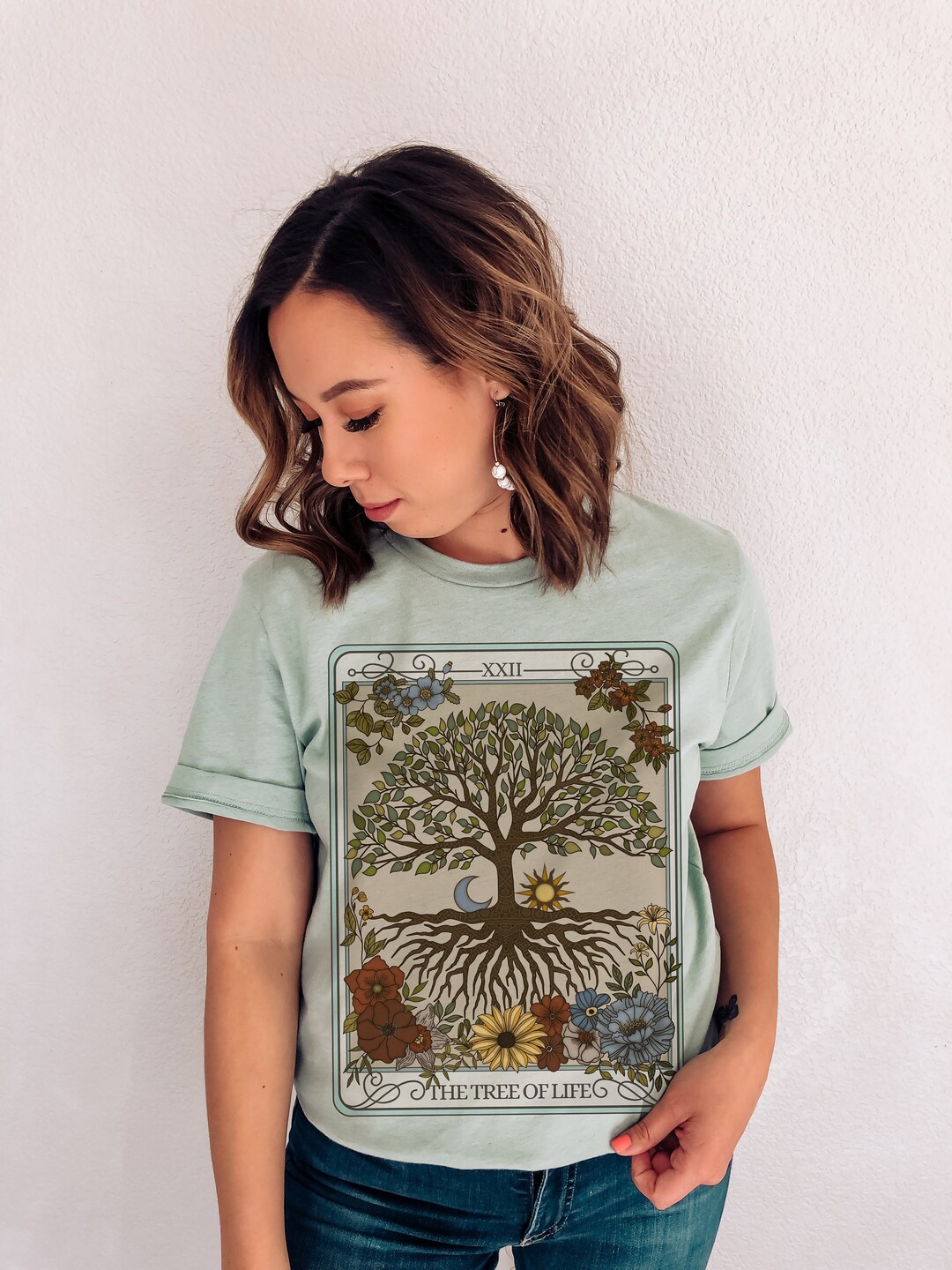 Tree of Life Tarot Card Oversized Tshirt, Mystical Yggdrasil Tree Shirt ...
