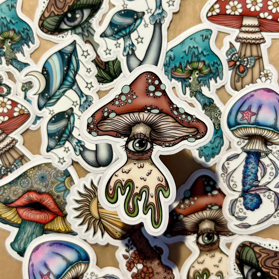 Mushroom Holographic Vinyl Sticker Sheet, Creepy Cute Fungi Mystical ...