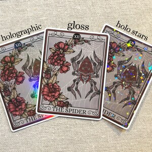 Spider Tarot Card Vinyl Sticker, Bug Holographic Glitter Tarot Journal ...
