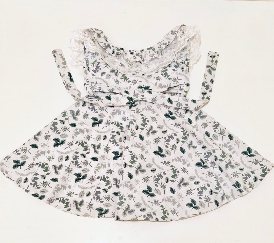 Plants and Nature Printed Cotton Dress for Girl, Green Eucalyptus Dress ...