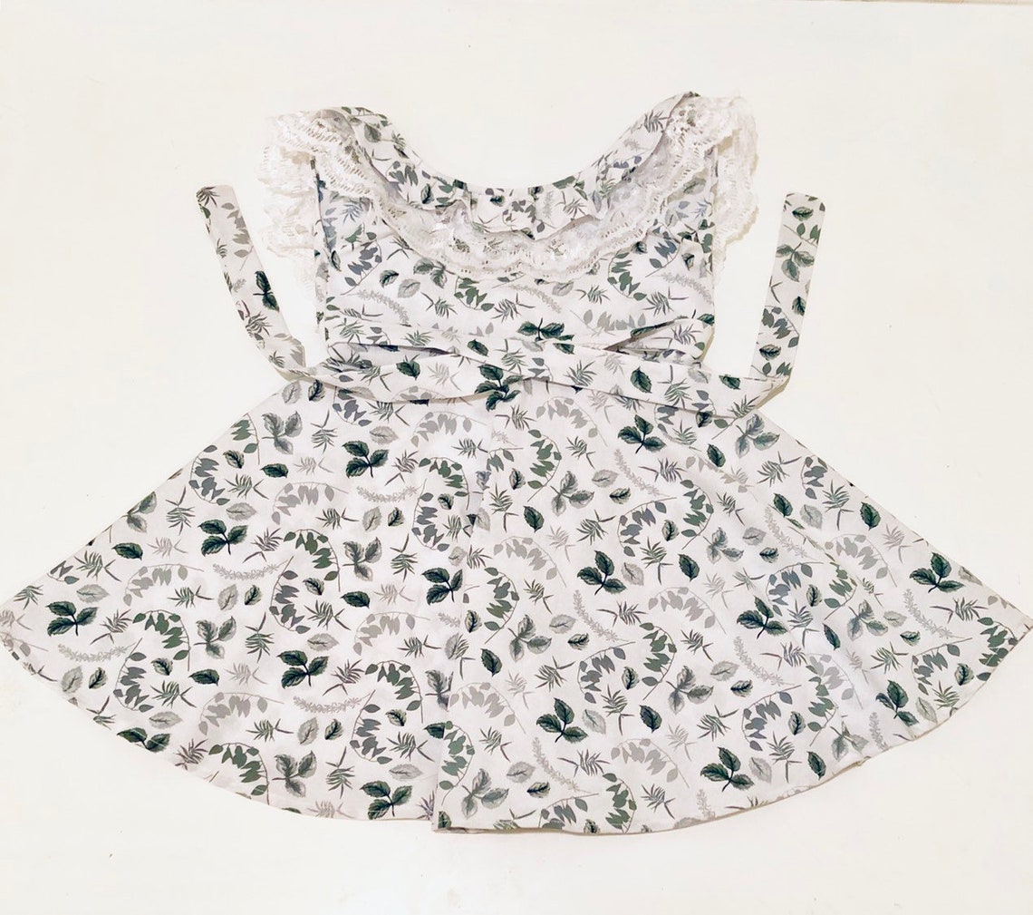 Plants and Nature Printed Cotton Dress for Girl, Green Eucalyptus Dress ...