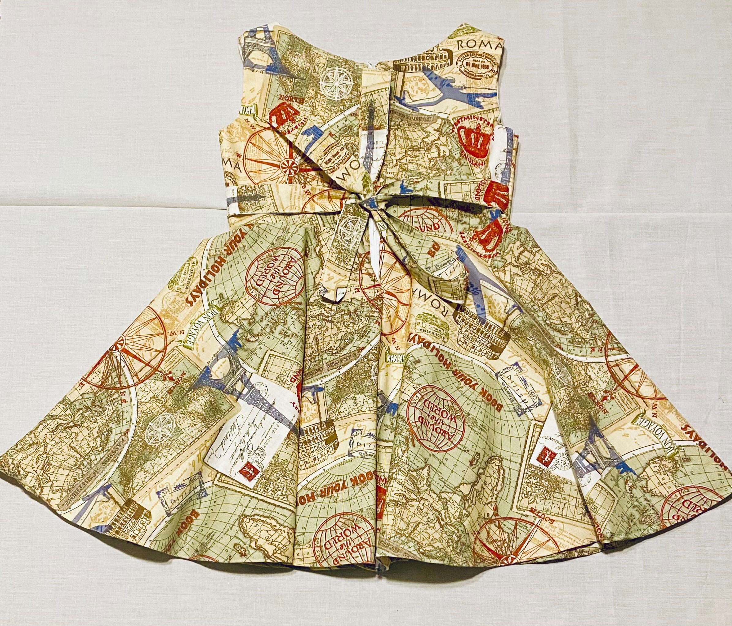 Girls Travel Dress, Around the World, Map Dress, Globe Dress, Vacation ...