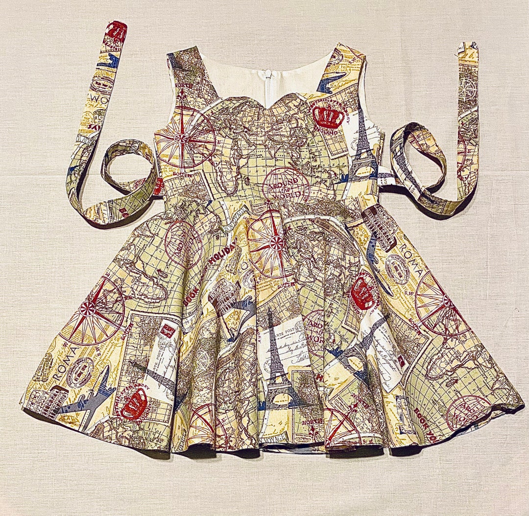 Girls Travel Dress, Around the World, Map Dress, Globe Dress, Vacation ...
