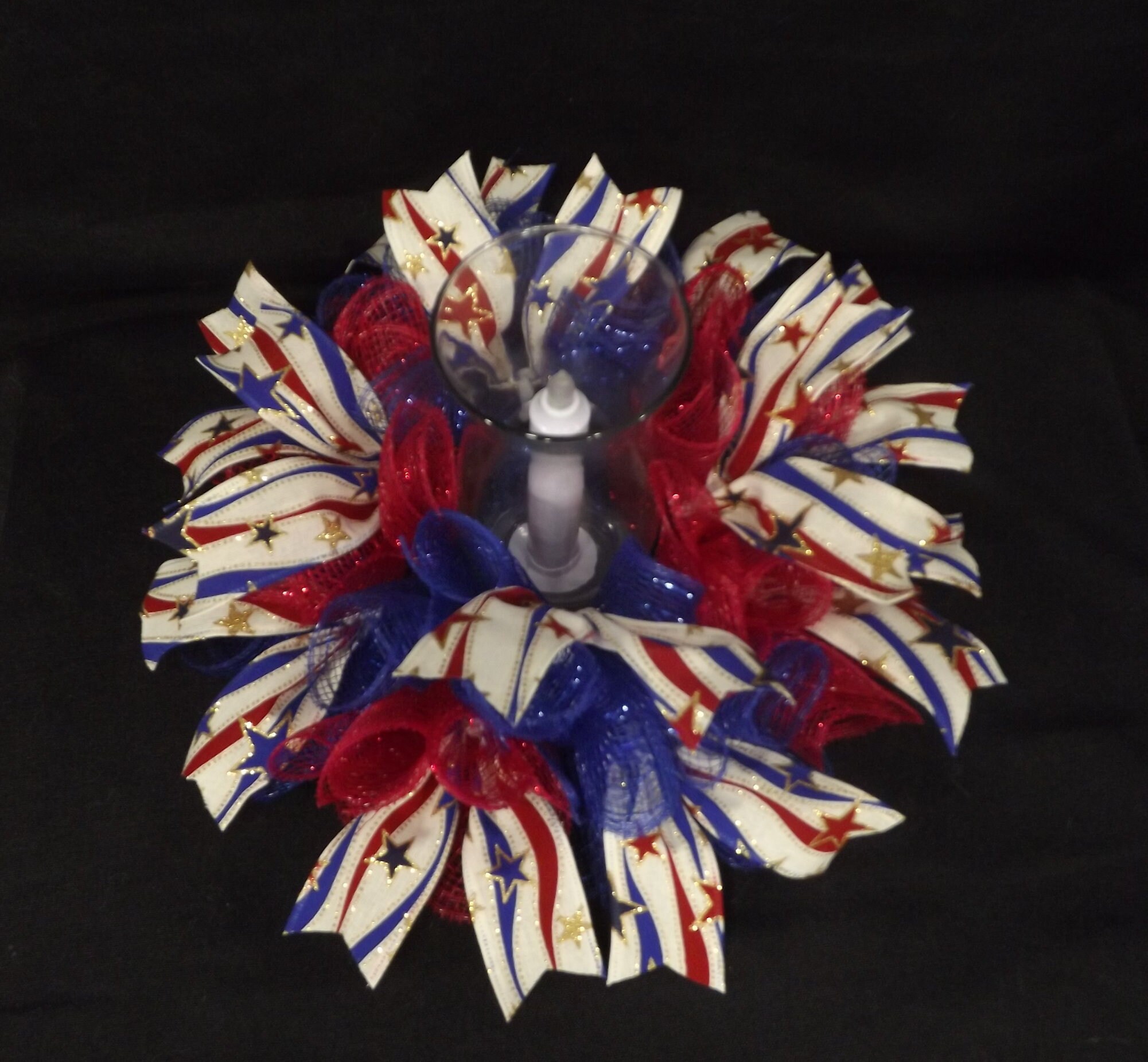 4th of July Deco Mesh Candle Ring / Red White and Blue Candle - Etsy