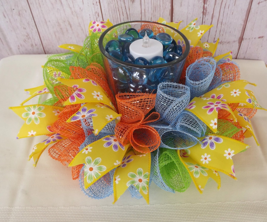 Spring Deco Mesh Candle Ring Spring Deco Mesh Candle Holder - Etsy