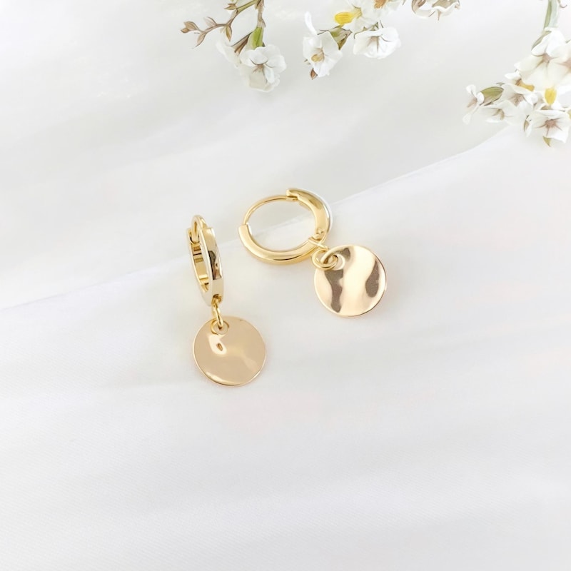 Mini Hoop Earrings With Disc - Etsy