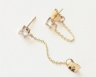 Chain Hoop Earrings Chain Cuff Earrings Chain Earrings CZ - Etsy