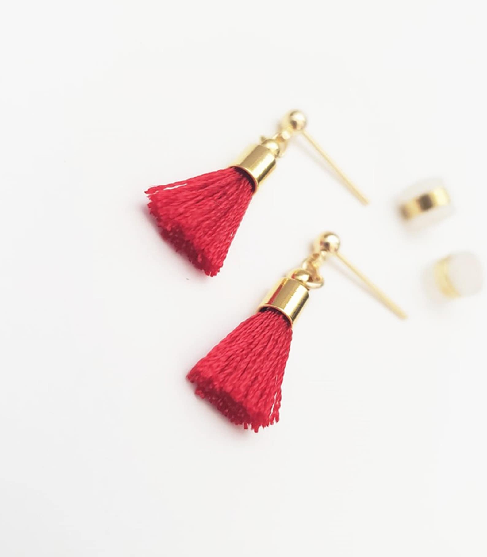 Mini Tassel Earrings. Small Tassel Earrings on Gold Stud. Tiny Short ...