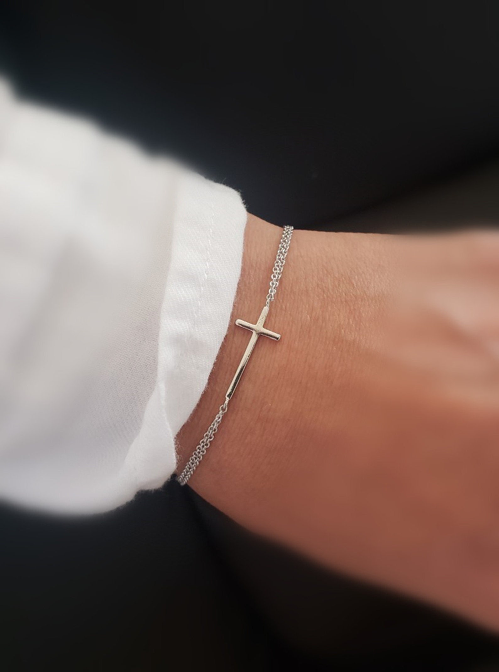 Sideways Cross Bracelet. Horizontal Cross Bracelet Silver. - Etsy
