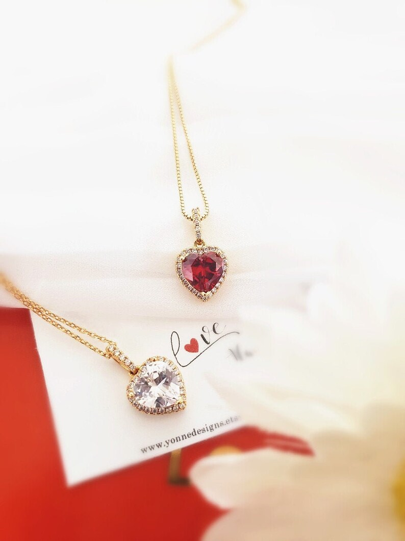Valentine's Day for Her. Red Heart Necklace. Ruby Clear Crystal ...