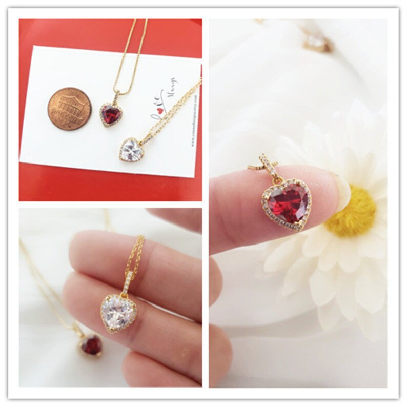 Valentine's Day for Her. Red Heart Necklace. Ruby Clear Crystal ...