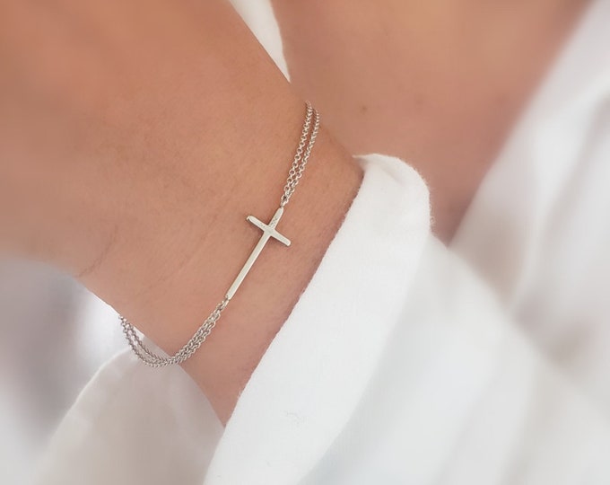 Sideways Cross Bracelet. Horizontal Cross Bracelet Silver. - Etsy