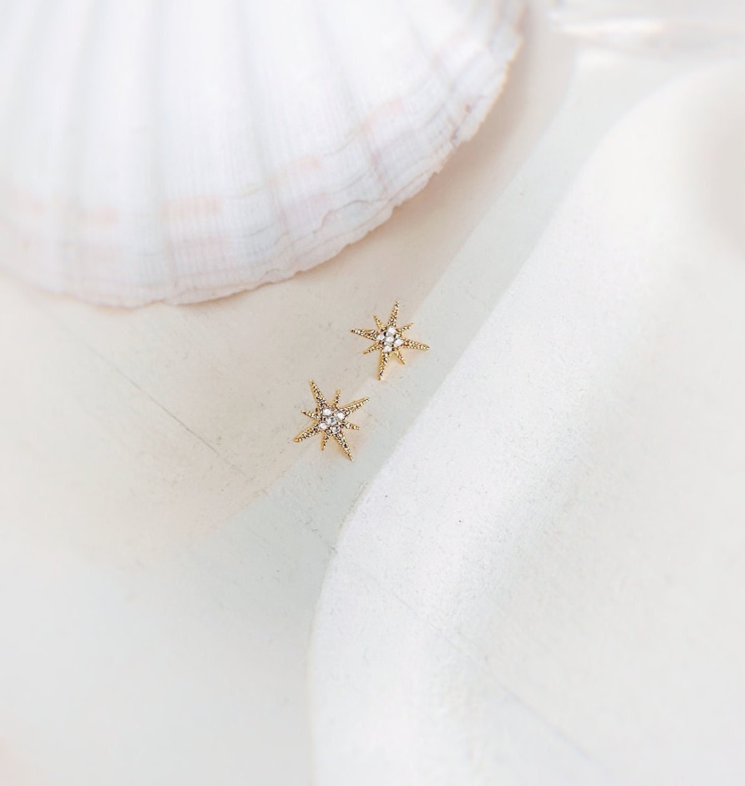 Tiny Starburst Stud Gold,small North Star Earrings, Northstar Celestial ...
