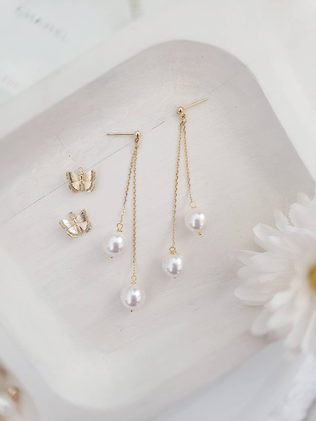 Long Pearl Drop Earrings: Gold Chain Threaders, Bridal Jewelry - Etsy