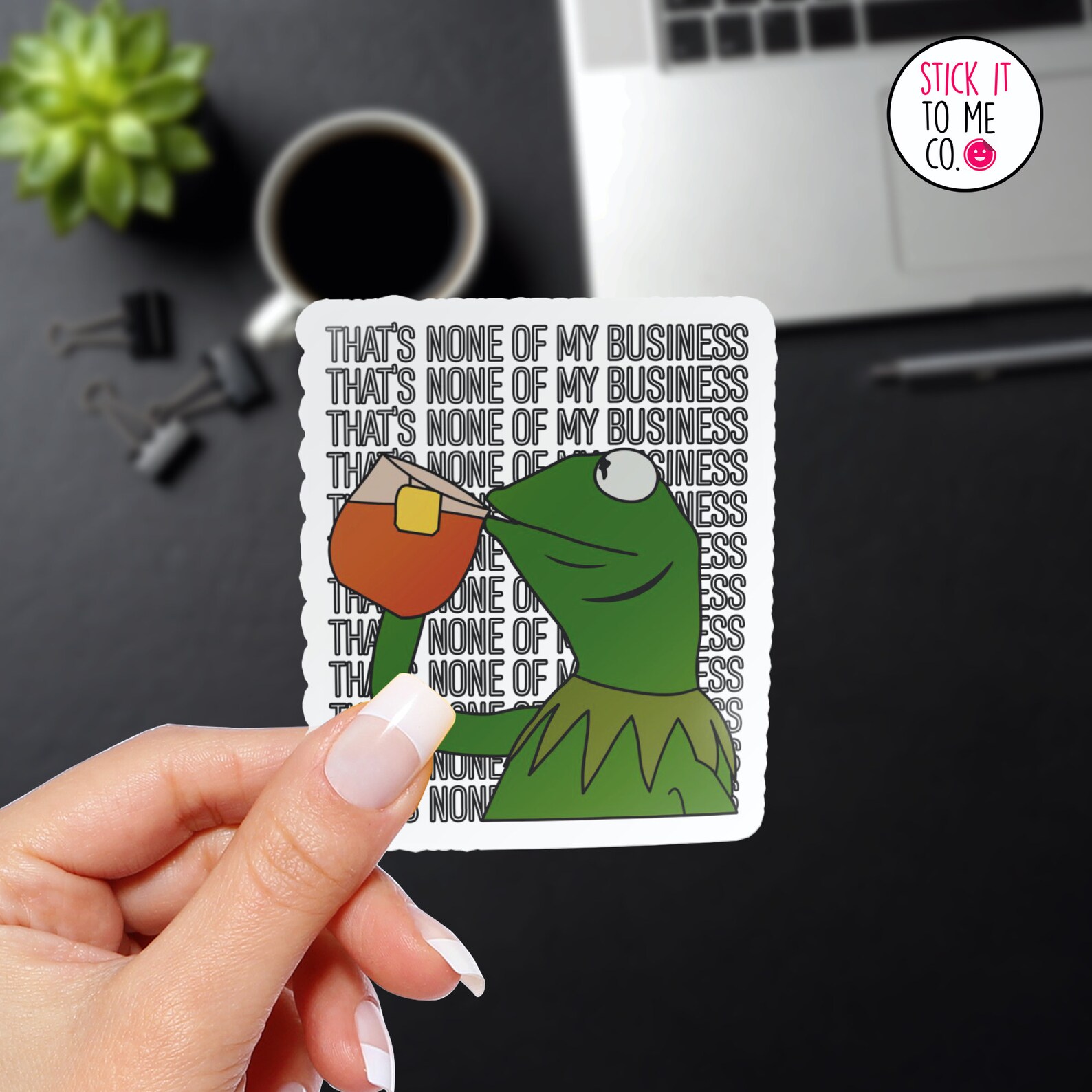 Kermit Sipping Tea Vinyl Decal None Of My Business Sticker | Etsy