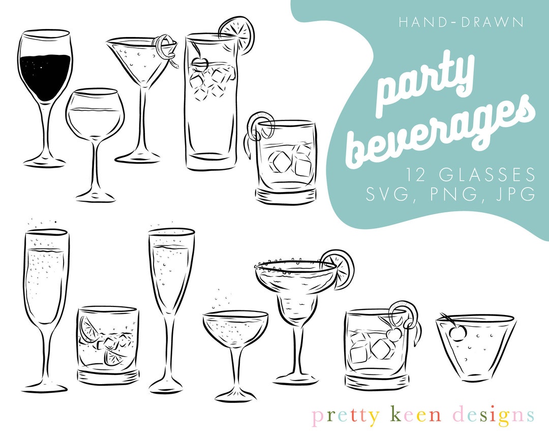 Cocktail Illustrations Clipart | Wedding Signature Drink SVG | Glass ...