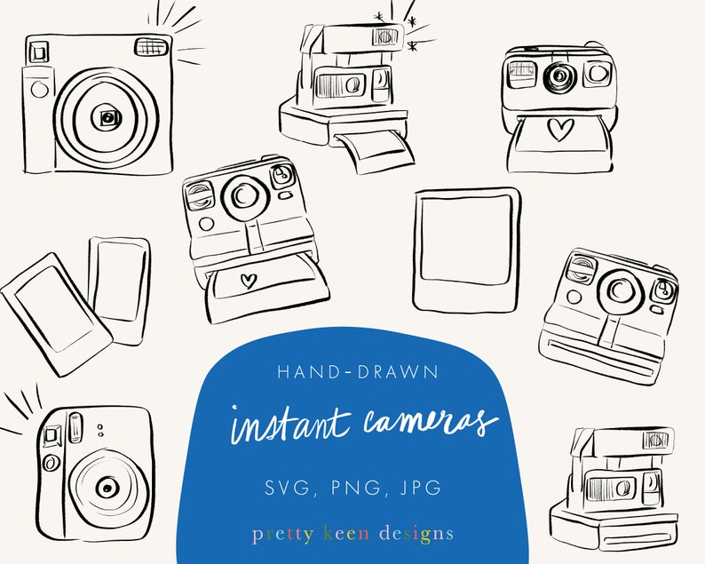 Hand Drawn Instant Camera Clipart | SVG Camera Illustrations | for ...