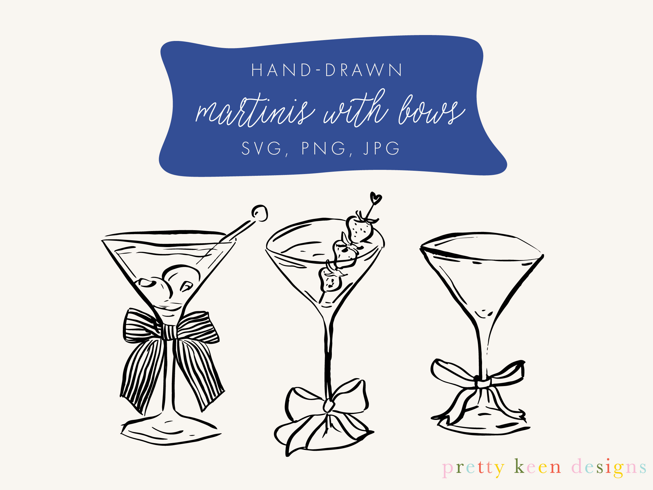 Martini Glass With Bow Clipart Hand Drawn Glass With Bow SVG Vector ...