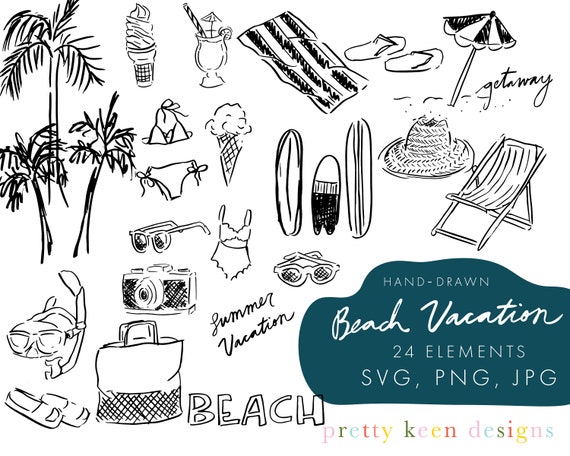 Beach Vacation Clip Art Black And White