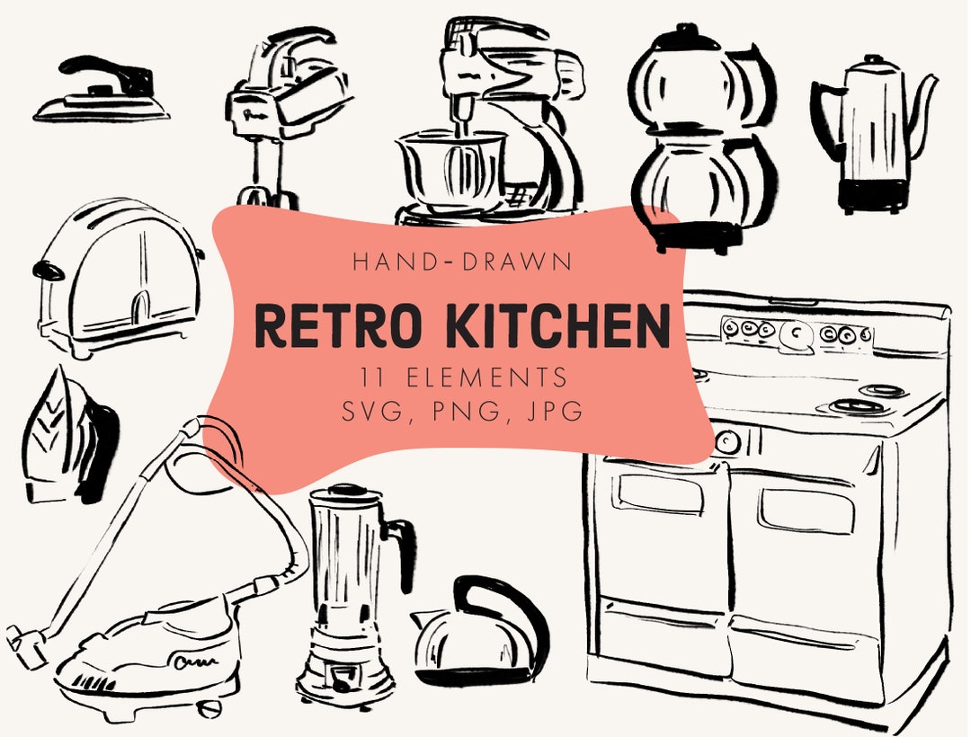 Iconic Retro Kitchen Illustrations | Mid Century Kitchen and Cleaning Clipart | Vector MCM ...