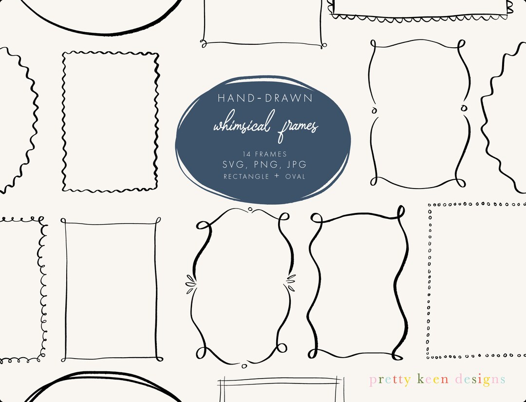 Hand-drawn Whimsical Frames Clipart: SVG, PNG, JPG (digital Download ...