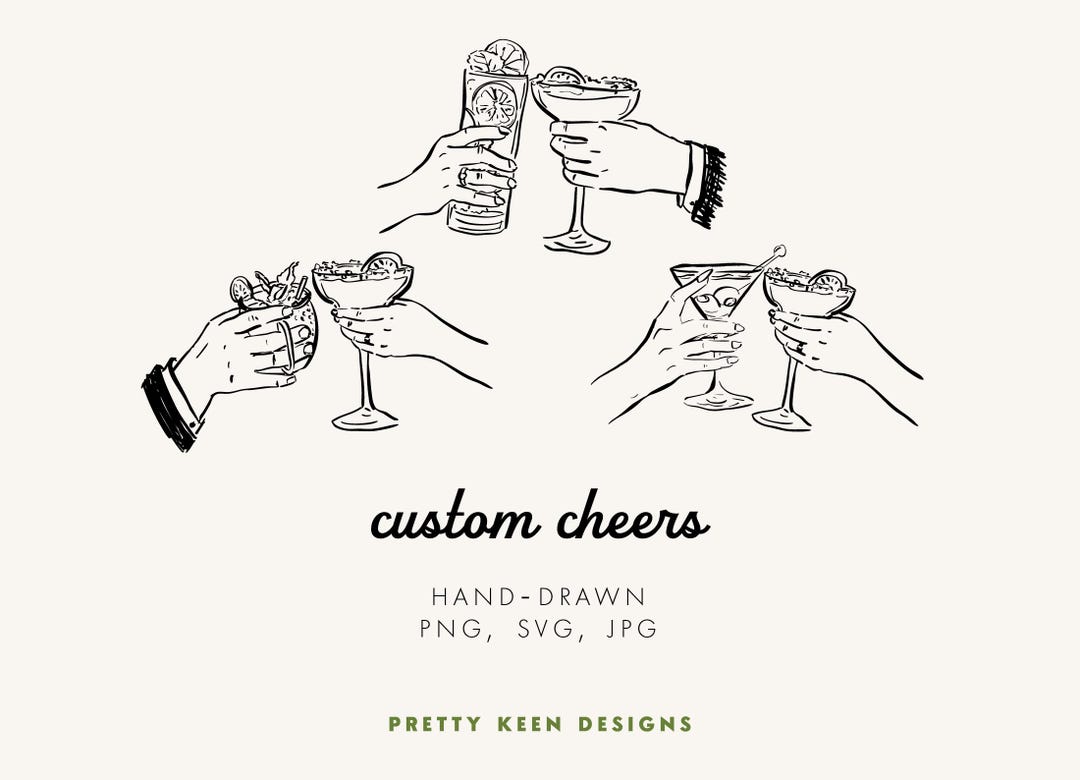 Custom Hand-drawn Cheers Illustration: Wedding Party Icon (PNG, JPG ...