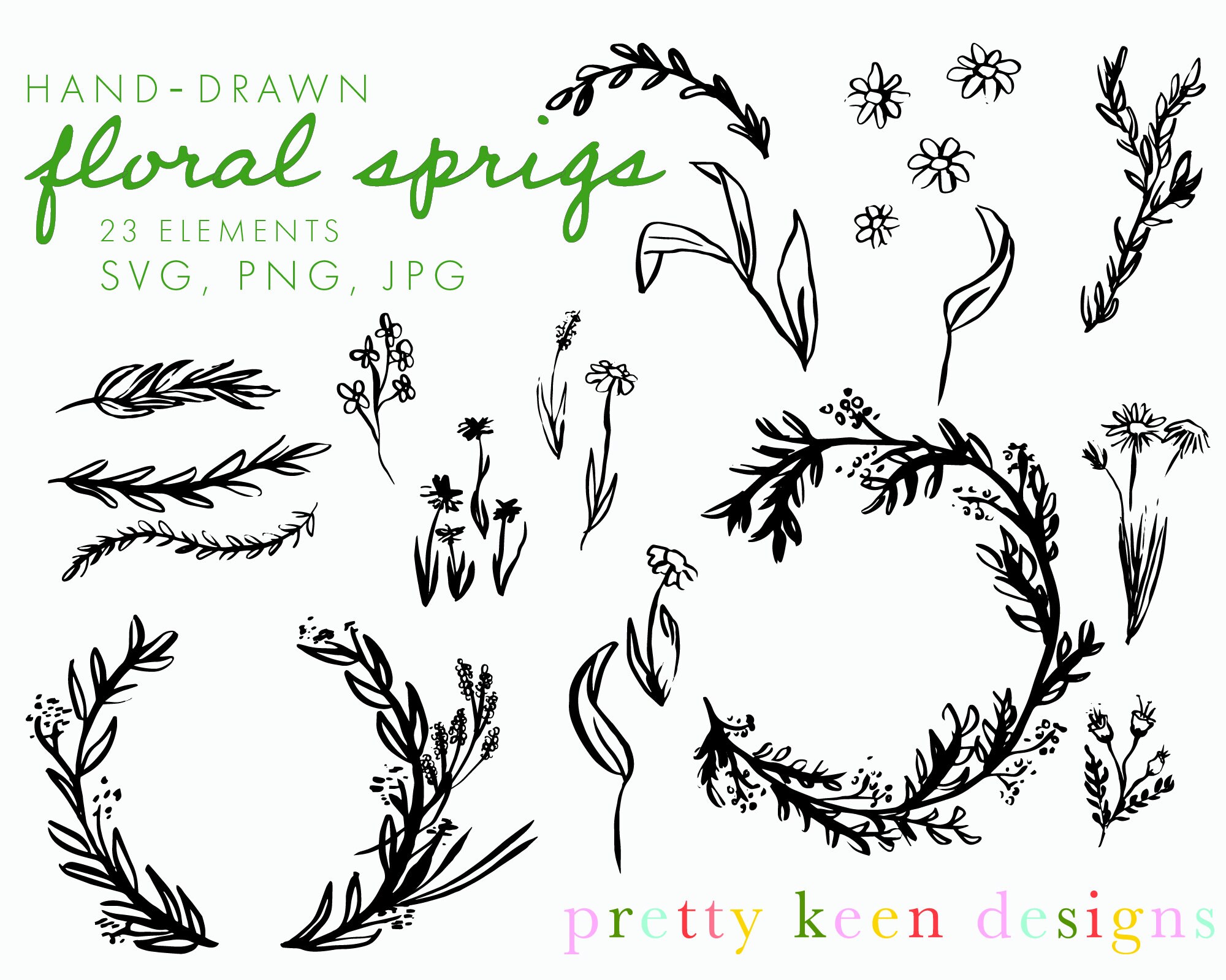 Floral Sprig Illustrations SVG Brush Pen Wedding Floral Clip Art Black ...