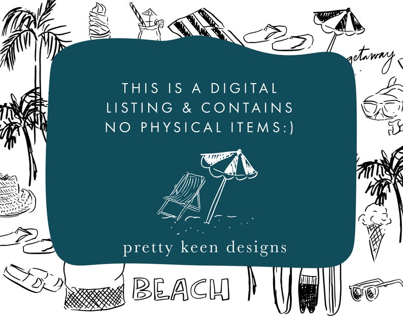 Beach Vacation Clip Art SVG Tropical Hand Drawn Island Doodle Summer ...