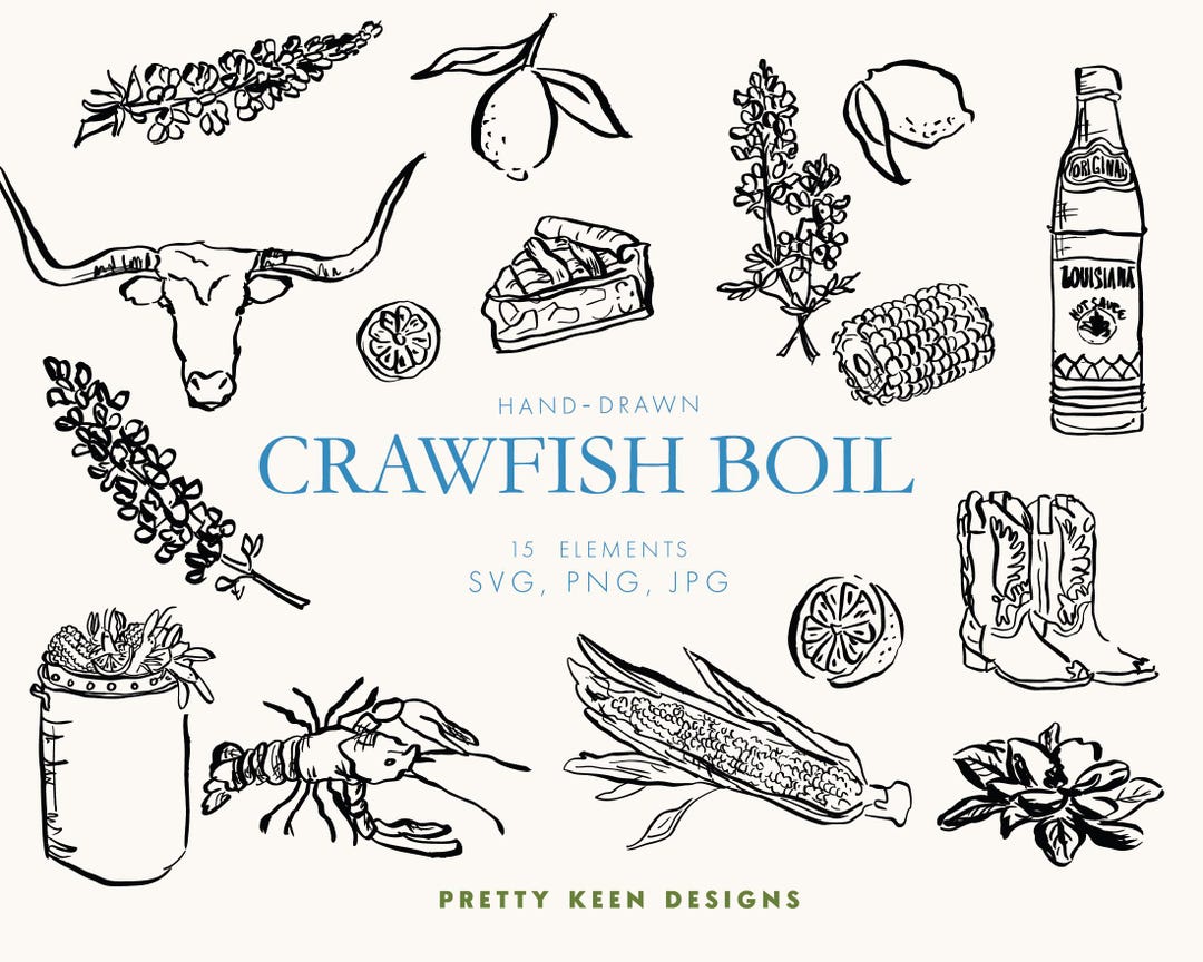 Crawfish Boil Clipart | Summer Seafood Cookout Illustrations | Hand ...