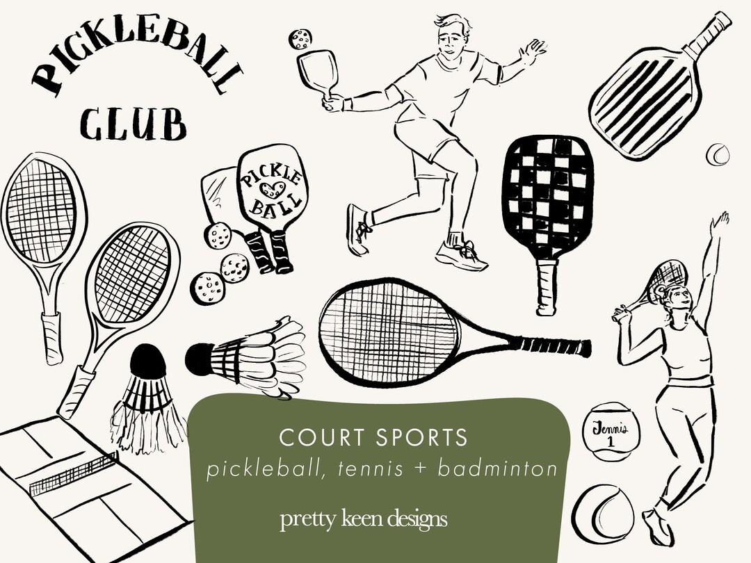 Pickleball Clip Art Set | Hand-drawn Court Sport Illustrations | Tennis ...
