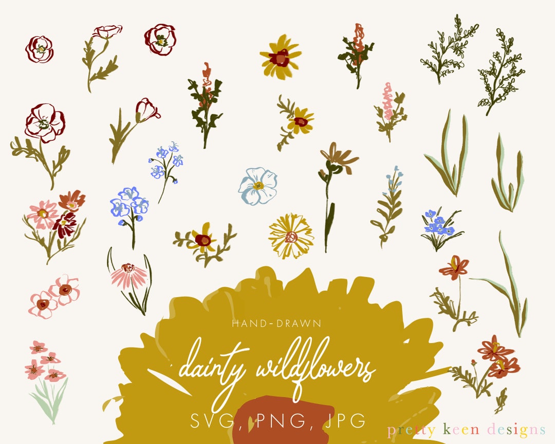 Dainty Spring Wildflower Illustrations SVG | Loose Drawing Floral Clip ...