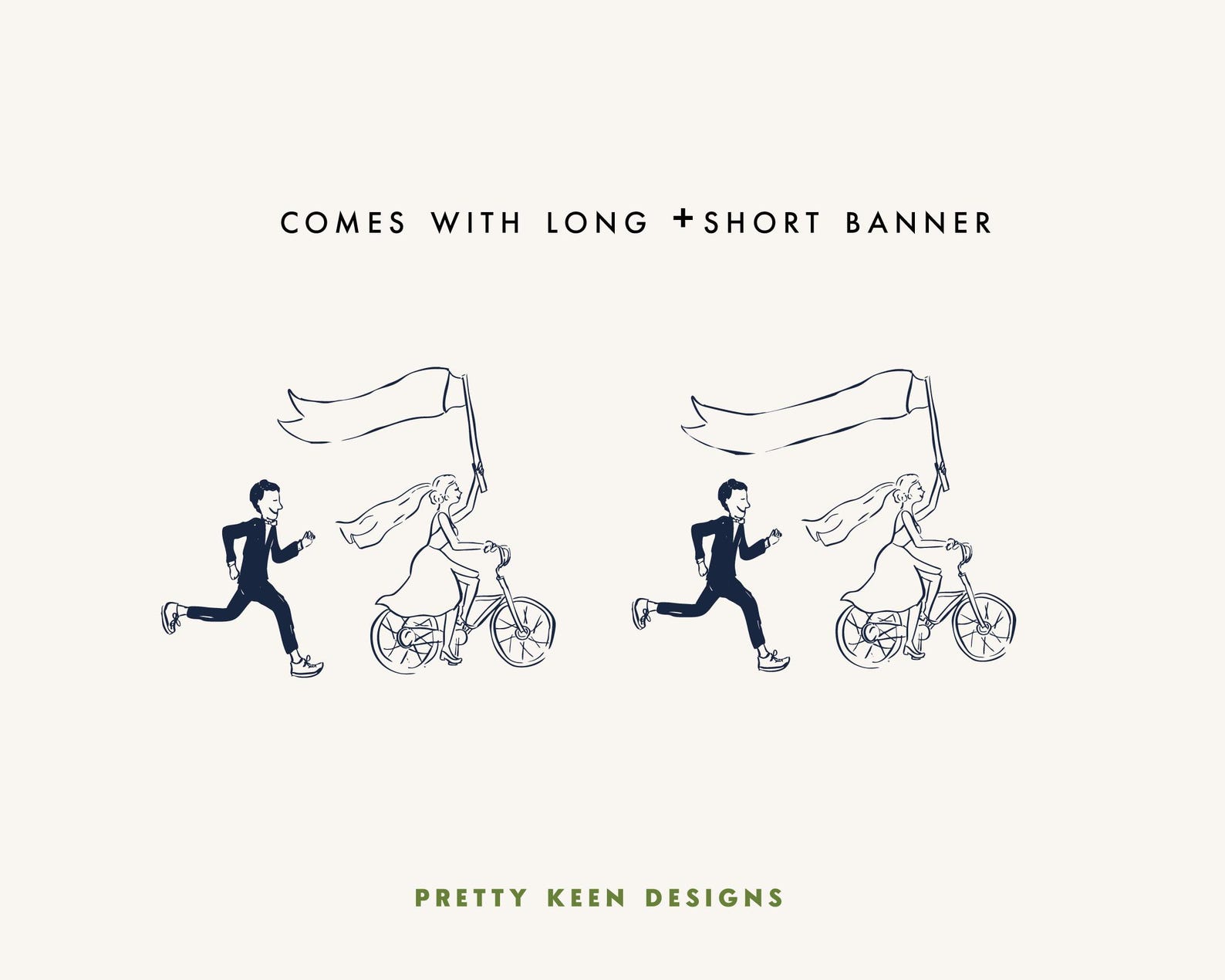 Whimsical Runaway Bride and Groom Illustration: Hand-drawn Wedding Icon ...