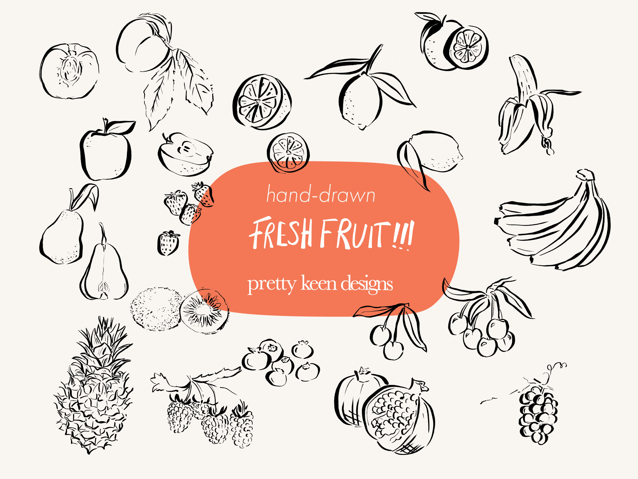 Hand-drawn Fruit Illustrations Fresh Lemon, Orange, Pear Clipart Loose ...