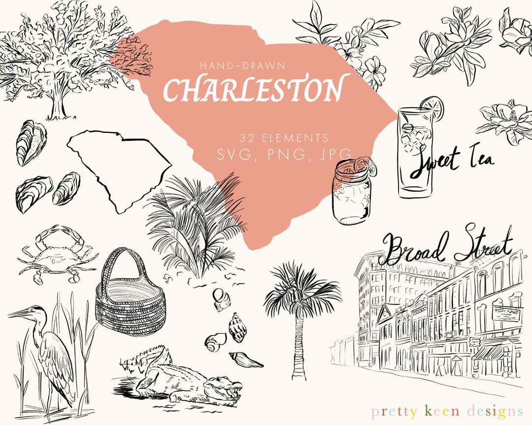 Charleston Illustrations: South Carolina Clipart Set in PNG, SVG, and ...