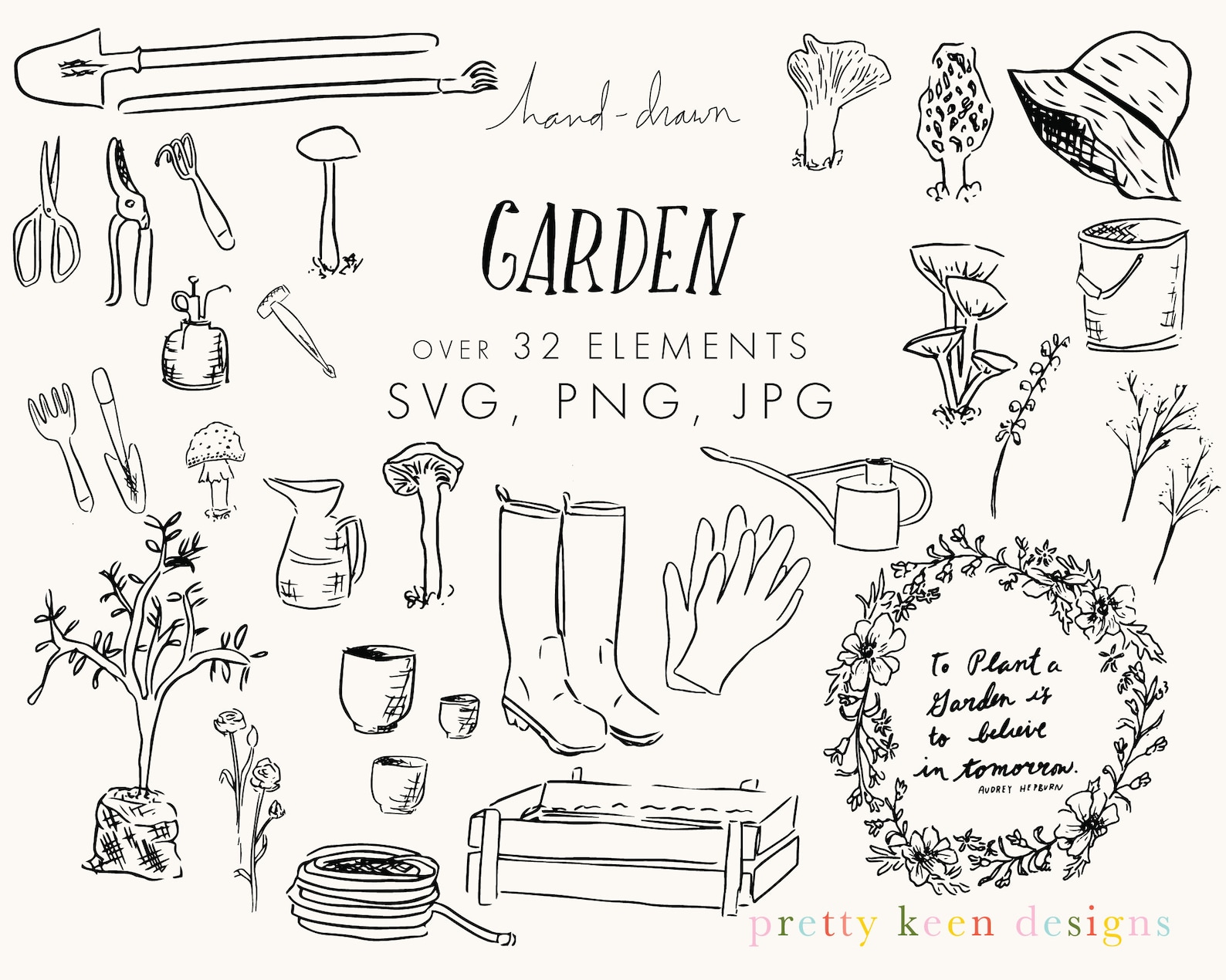 Hand Drawn Gardening Clip Art SVG Spring Clip Art Farming PNG Printable ...