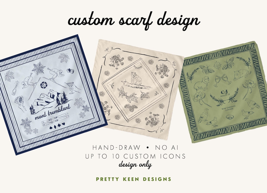 Custom Hand-drawn Scarf Design for Bachelorette Party, Wedding Favors ...