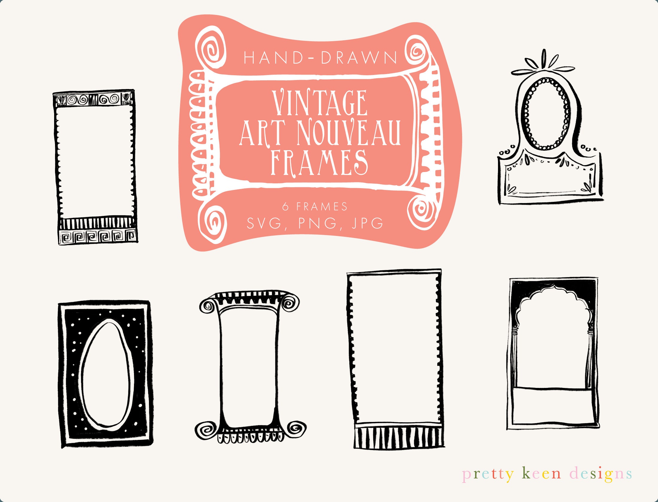 Vintage Doodle Frames Clipart SVG Brush Pen Art Nouveau Border ...