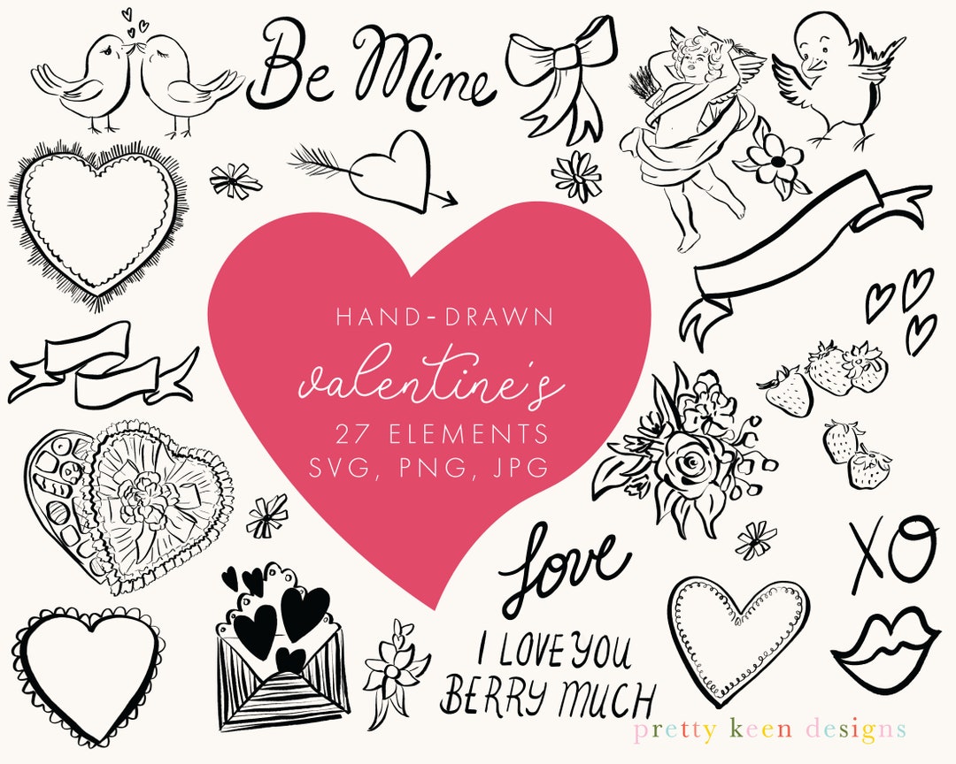 Valentine's Day Hand-drawn Clip Art Set | Original Vintage-inspired ...