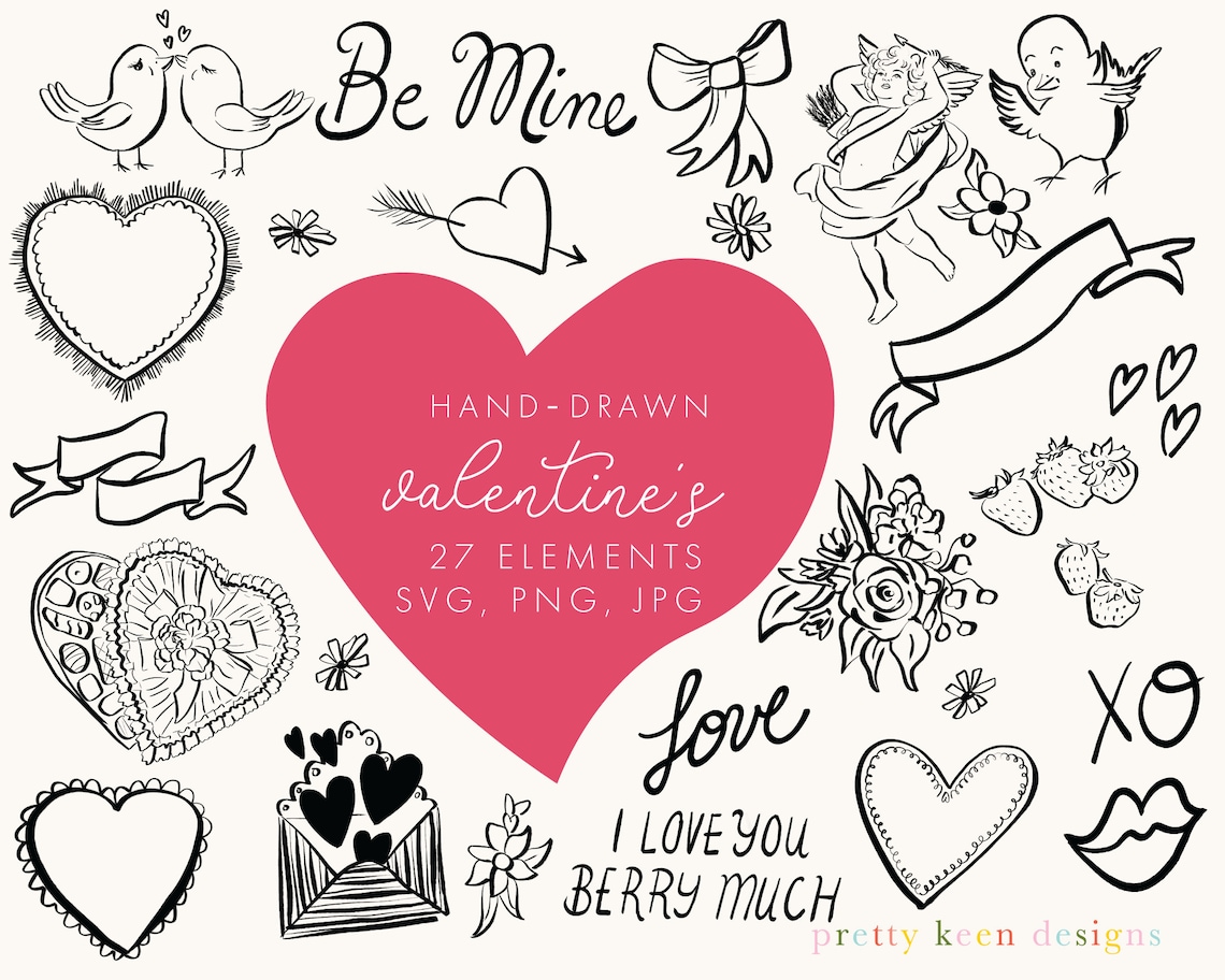 Valentine's Day Hand-drawn Clip Art Set Original Vintage-inspired Love ...