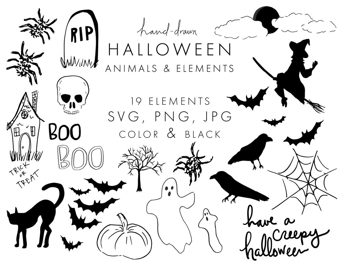 Whimsical Halloween Clip Art | Colorful and Black and White Haunted ...