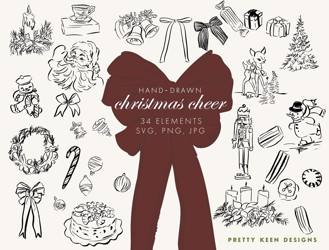 Hand-drawn Christmas Clip Art: Vintage Holiday SVG Files (digital ...