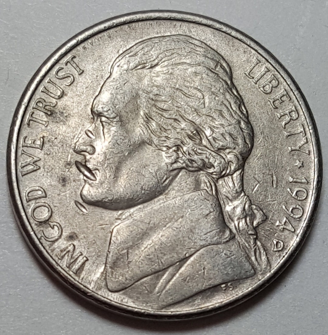 1994 D Jefferson Nickle Obverse Gas Bubbles on Face and Nose With Die ...