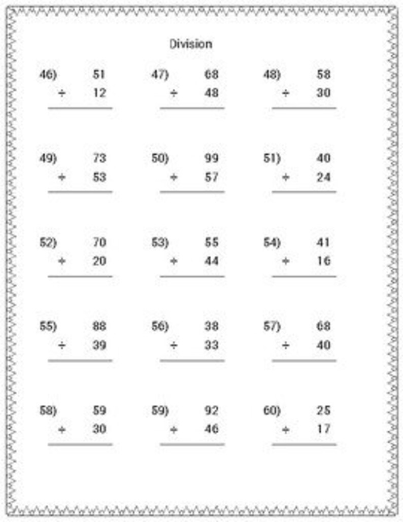 750 Two-digit/double-digit Division Facts W/ Answer Key, 50 Pgs. - Etsy