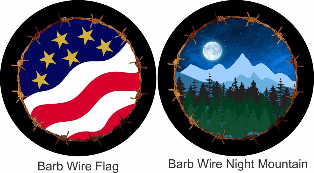 Barb Wire Spare Tire Cover US Flag Wheel Cover Moon Mountain Tire Cover ...